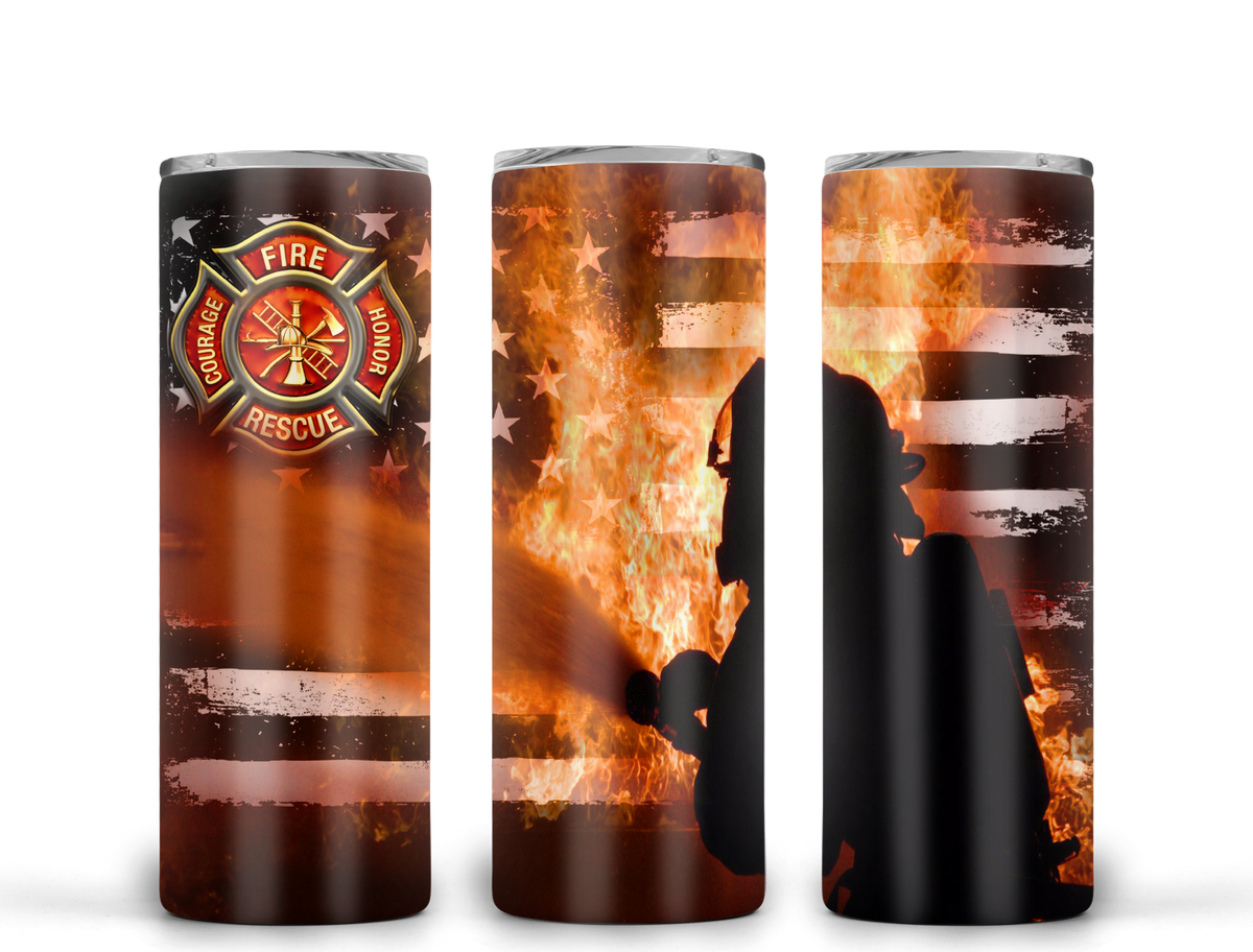 Firefighter Ready to Press Sublimation Tumbler Transfer 20oz Red line ...