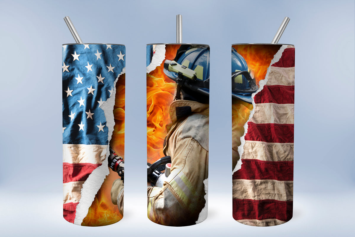 American Flag and Firefighter Ready to Press Sublimation Tumbler ...